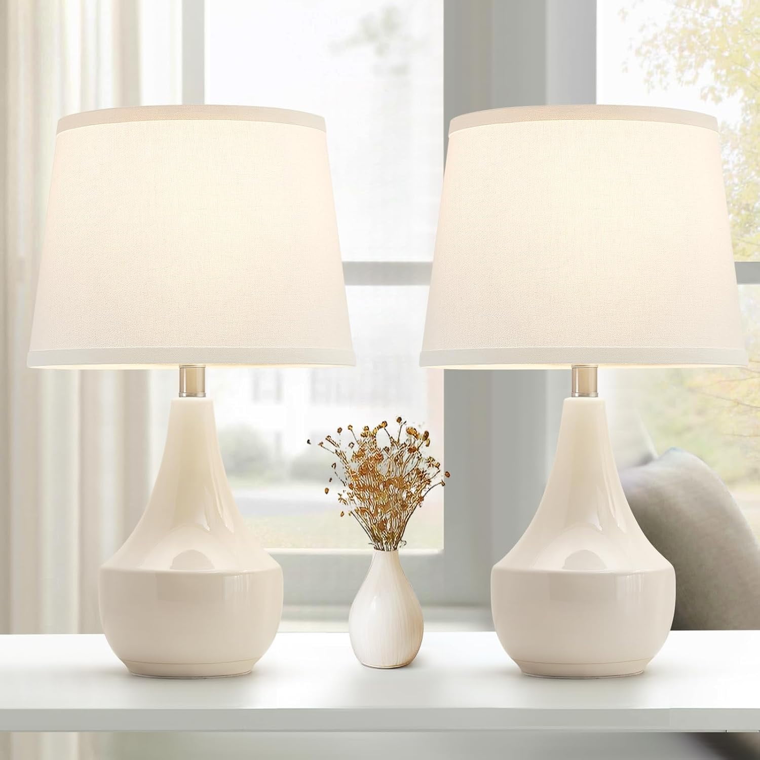 Table Lamp Set of 2, 18.63” Ceramic Table Lamp Classic Beside Lamps ...