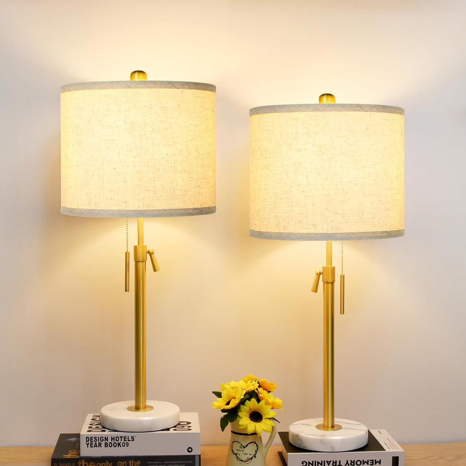 Table Lamp Set of 2: 22" to 30" Height Adjustable Pull Chain Switch for ...