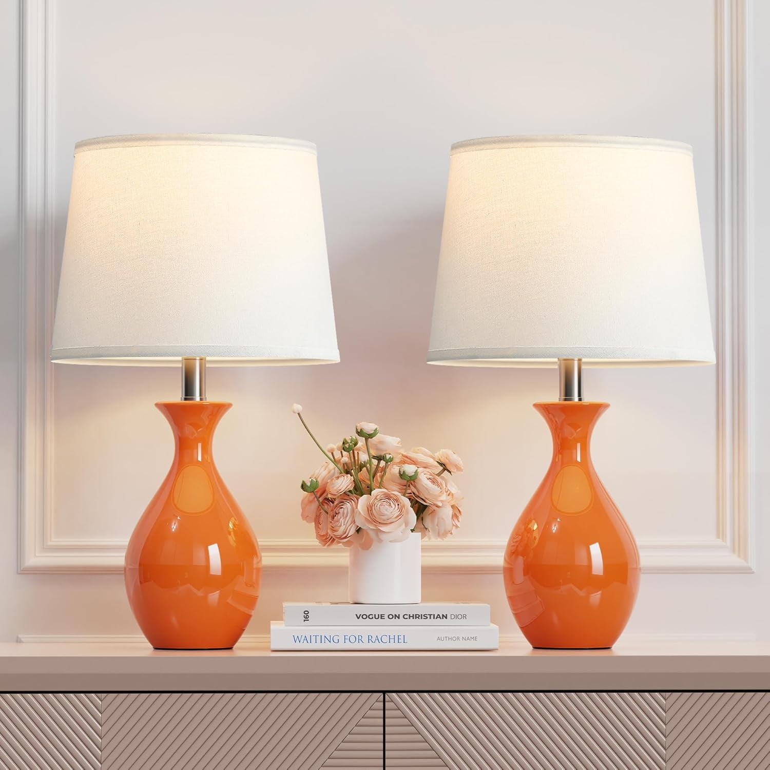 Table Lamp Set of 2, Modern Ceramic Bedside Lamps for Night Stands ...