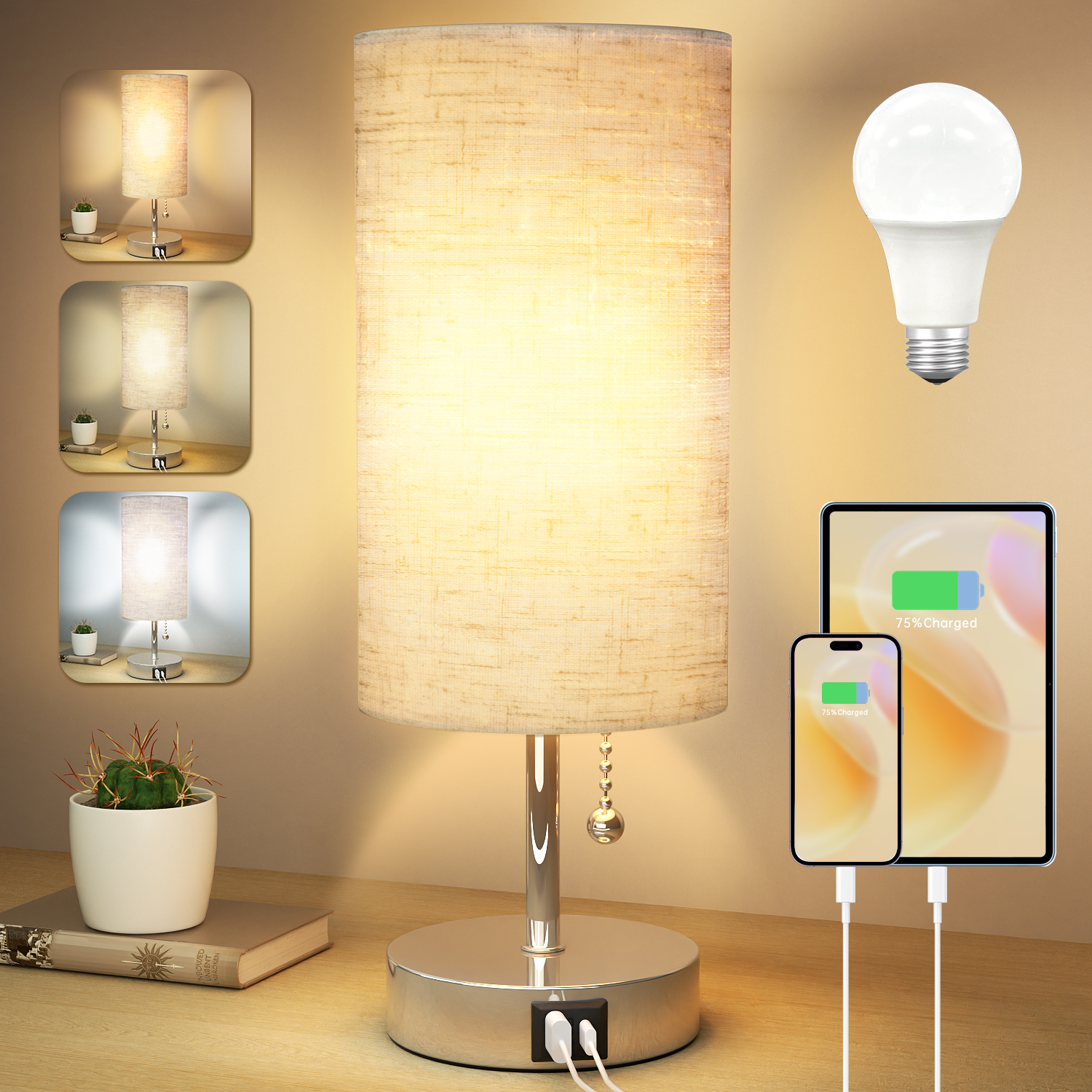 Porfeet Table Lamp USB Charging Energy-efficient Eye-protective ...