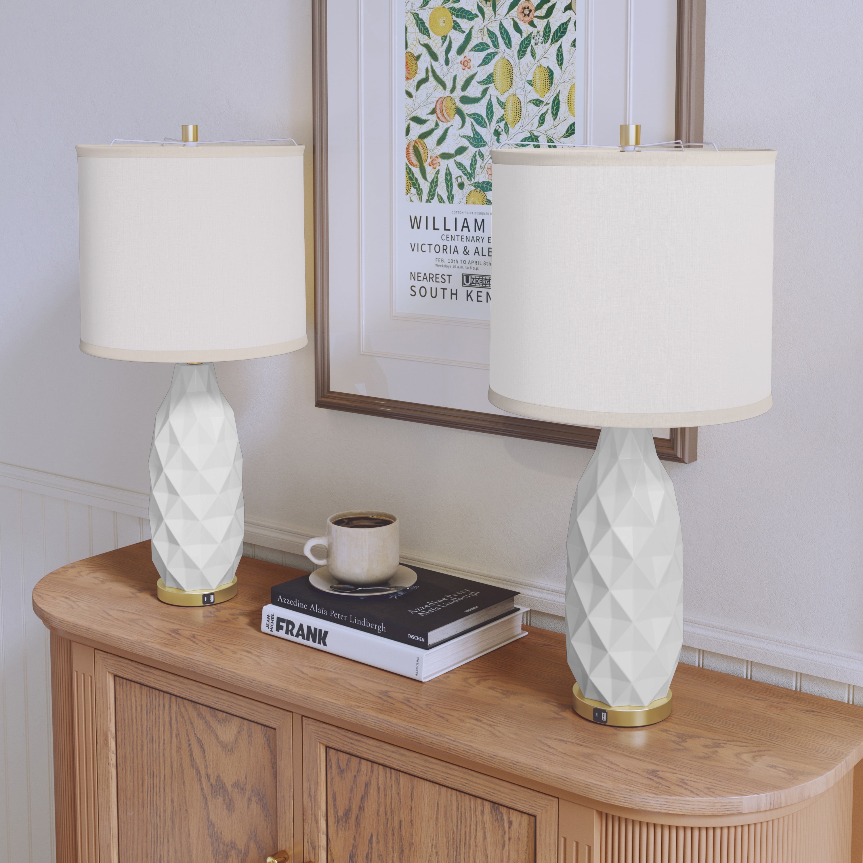 HLR Table Lamps Set of 2 with 2 LED Bulbs & USB Charging Port, Bedside ...
