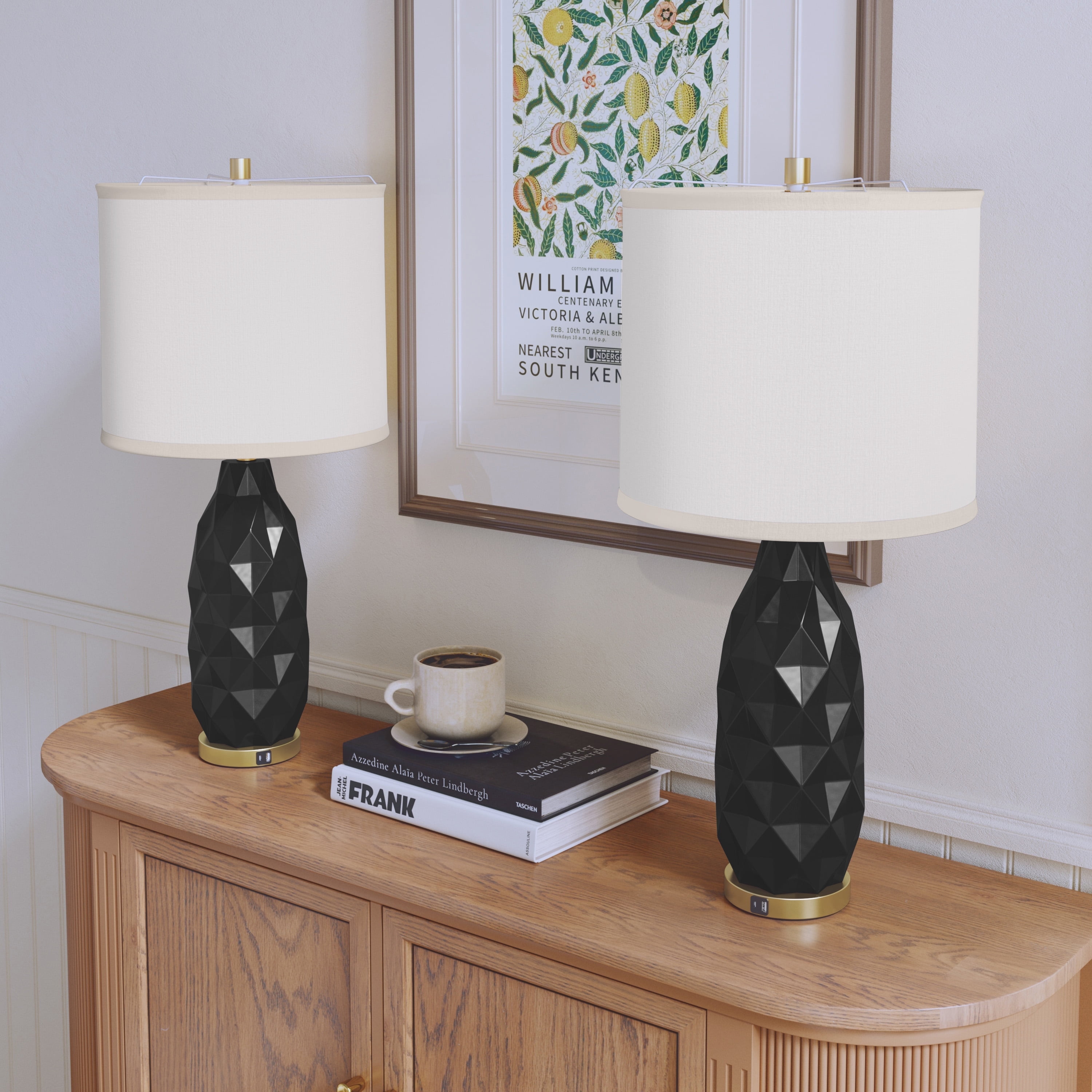 HLR Table Lamps Set of 2 with 2 LED Bulbs & USB Charging Port, Bedside ...