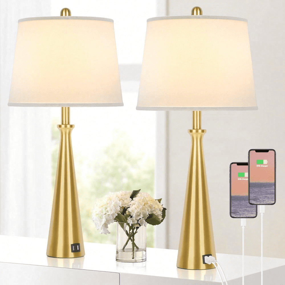 Table Lamps Set Of 2 With 2 USB Charging Ports, Bedside Lamp With ...