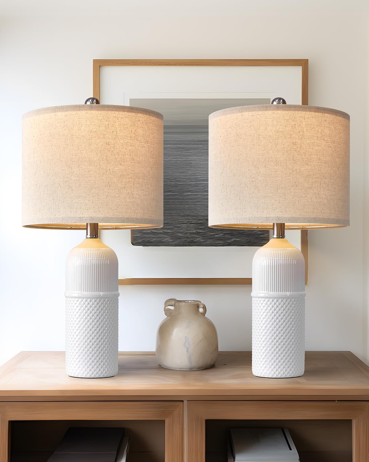Table Lamps - Set of 2 (22.5") Modern White Ceramic Table Lamps for ...