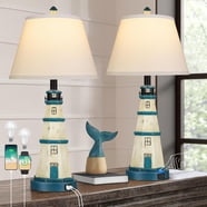 Partphoner 3-Way Dimmable Blue Glass Table Lamps Set of 2 with Dual USB ...