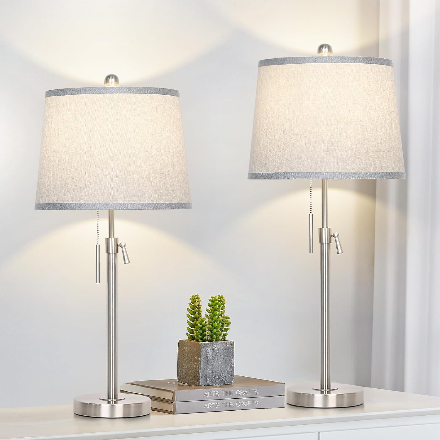 Table Lamps Set of 2, Bedside Lamp Silver Tall Table Lamps for Living ...