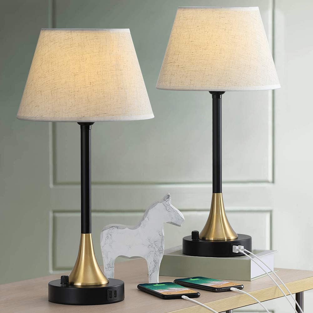 Table Lamps Set of 2, Bedside Nightstand Lamps with Dual USB Charging ...
