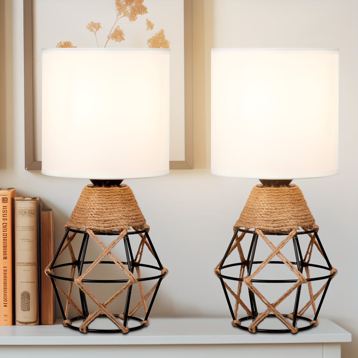 Table Lamps Set Of 2, Woven Lamps For Nightstand With On/Off Switch ...