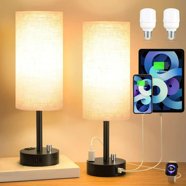 Cinkeda Table Lamp Set of 2, Bedside, USB Charging, Black Metal, Glass ...