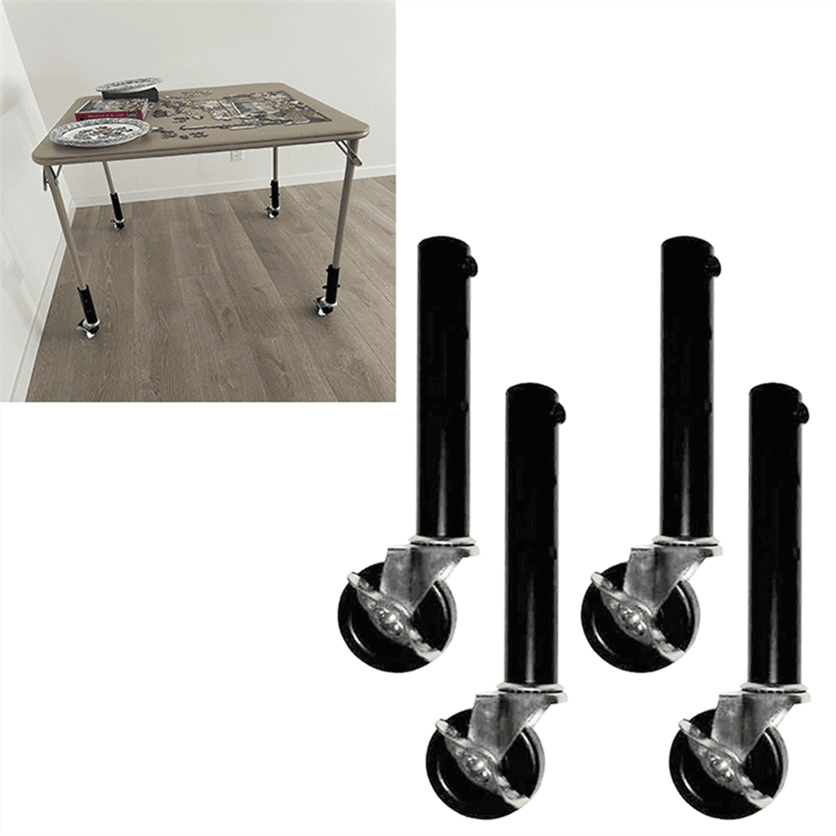 Table Leg Extension for Castors - Pack of 4 Risers with Wheels for ...