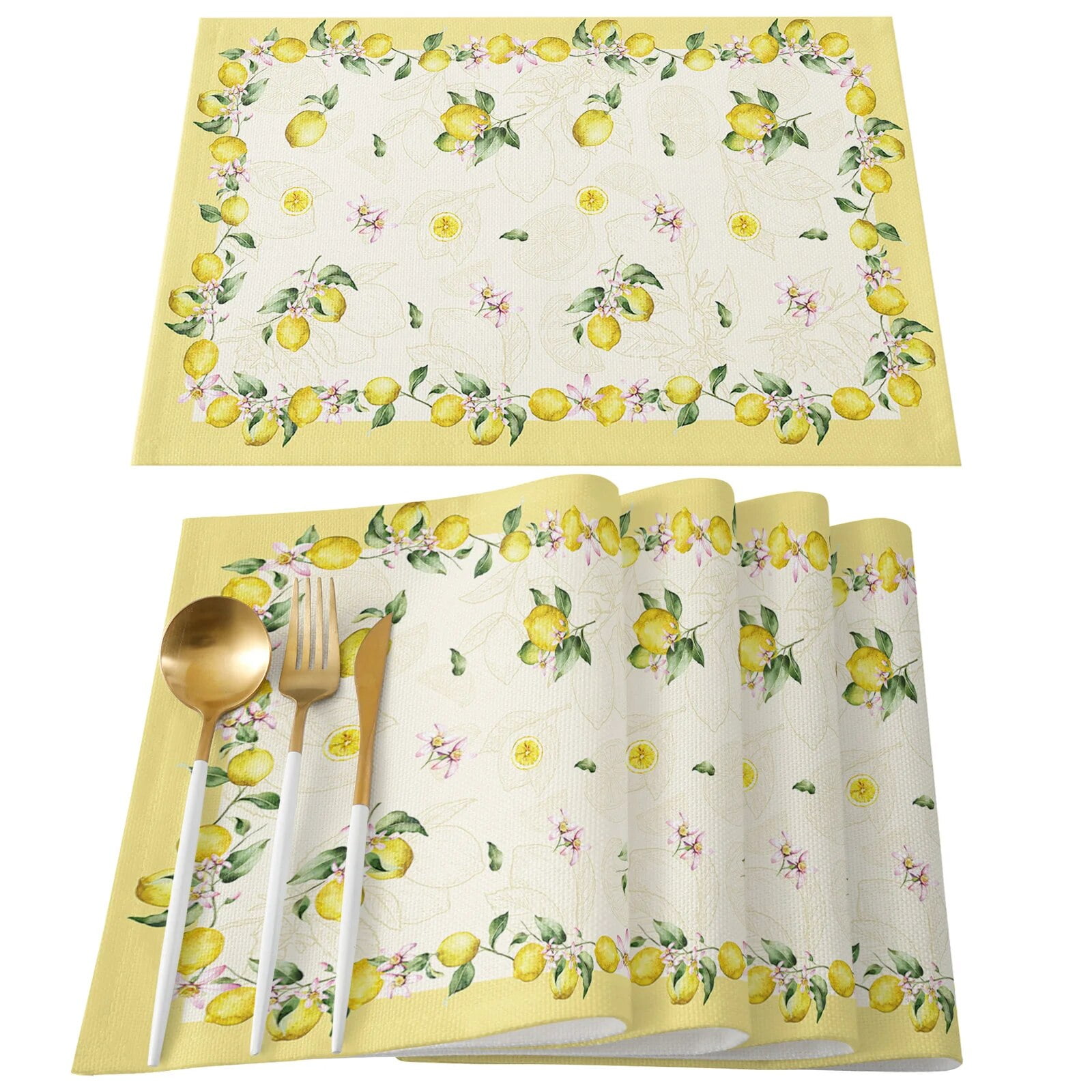 Table Mat Summer Fruit Lemon 6PCS Home Wedding Table Flag Mat Table ...
