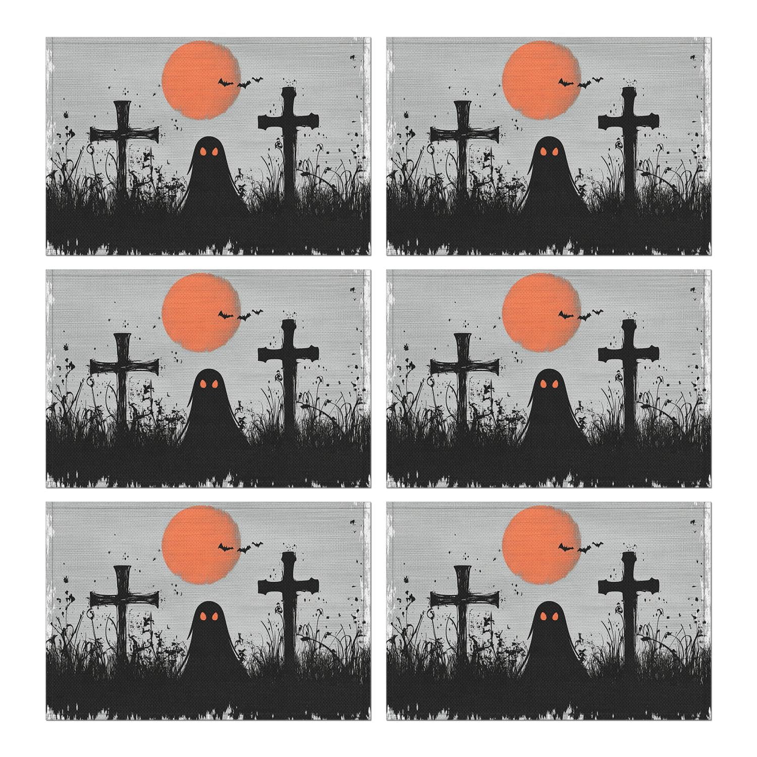 Table Mats 6 Pack Horror Pumpkin Scary Ghost Halloween Table Mat ...