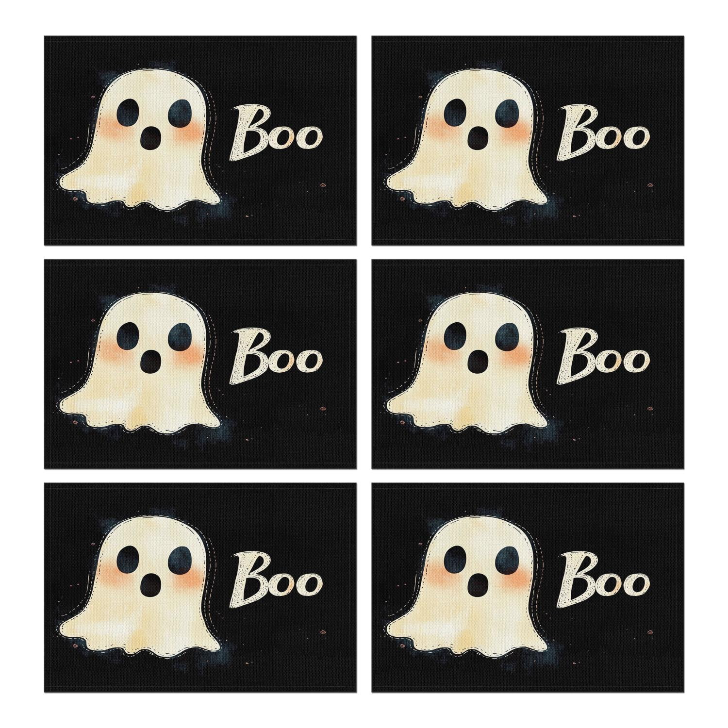 Table Mats Set of 6 Cute Ghost Boo Halloween Spooky Table Mat Durable ...