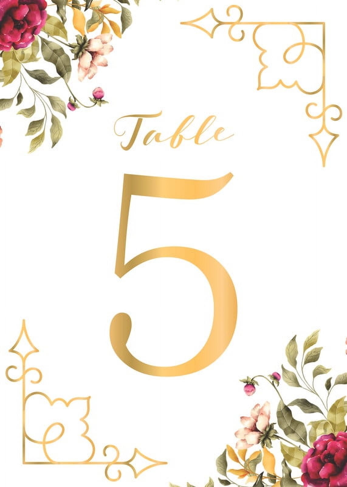 Table Numbers, Golden With Flower Double-Sided Cardss Plus Head Table ...