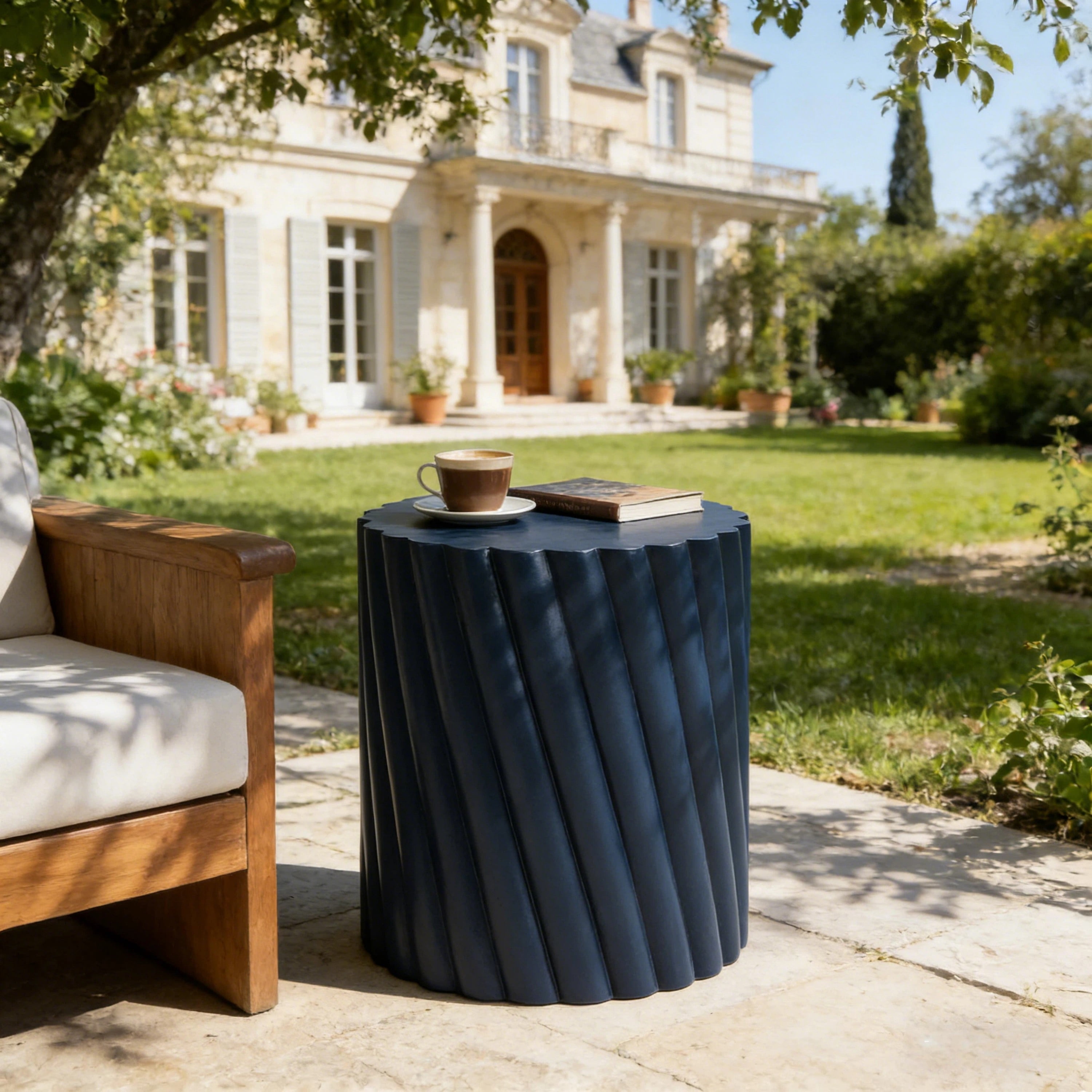 Table, Outdoor Navy Blue Fluted Design Table for Patio Balcony Garden ...