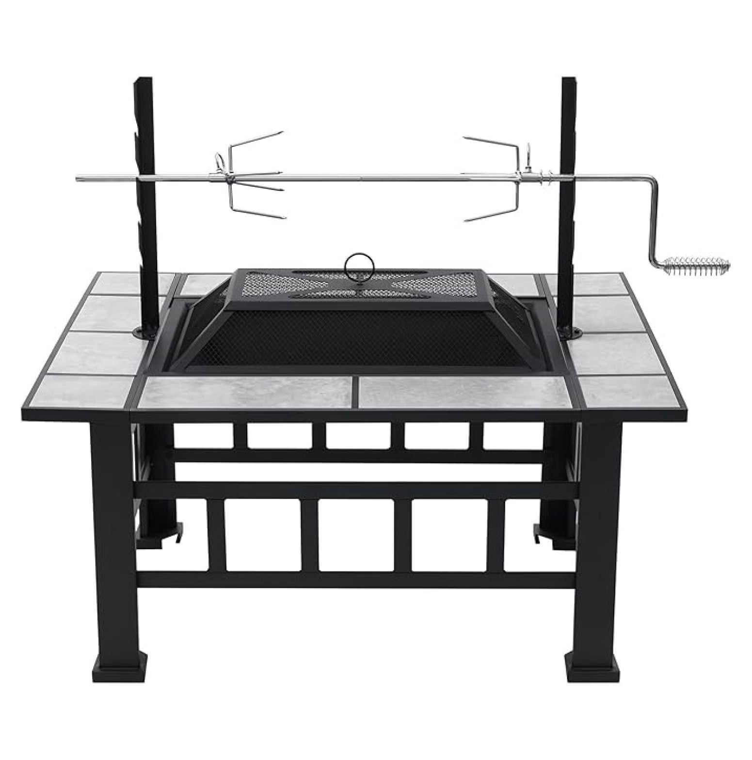Table for Outside 37 Inch Square Firepits with Grill Large Wood Burning ...