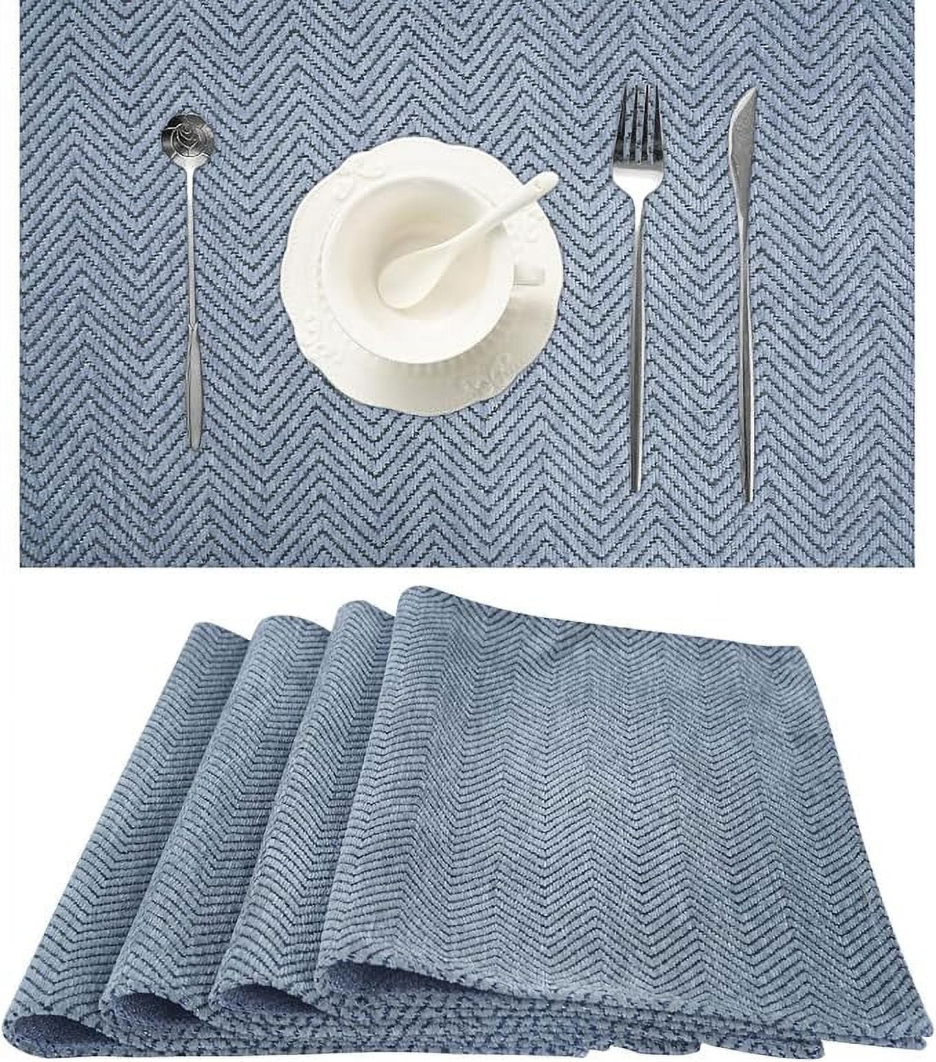Table Place Mats Set of 4 Blue 14x20 Long Machine Washable Cloth ...