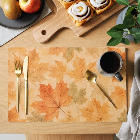Table Placemats Set of 4 Autumn Maple Leaf Orange Gradient Washable ...