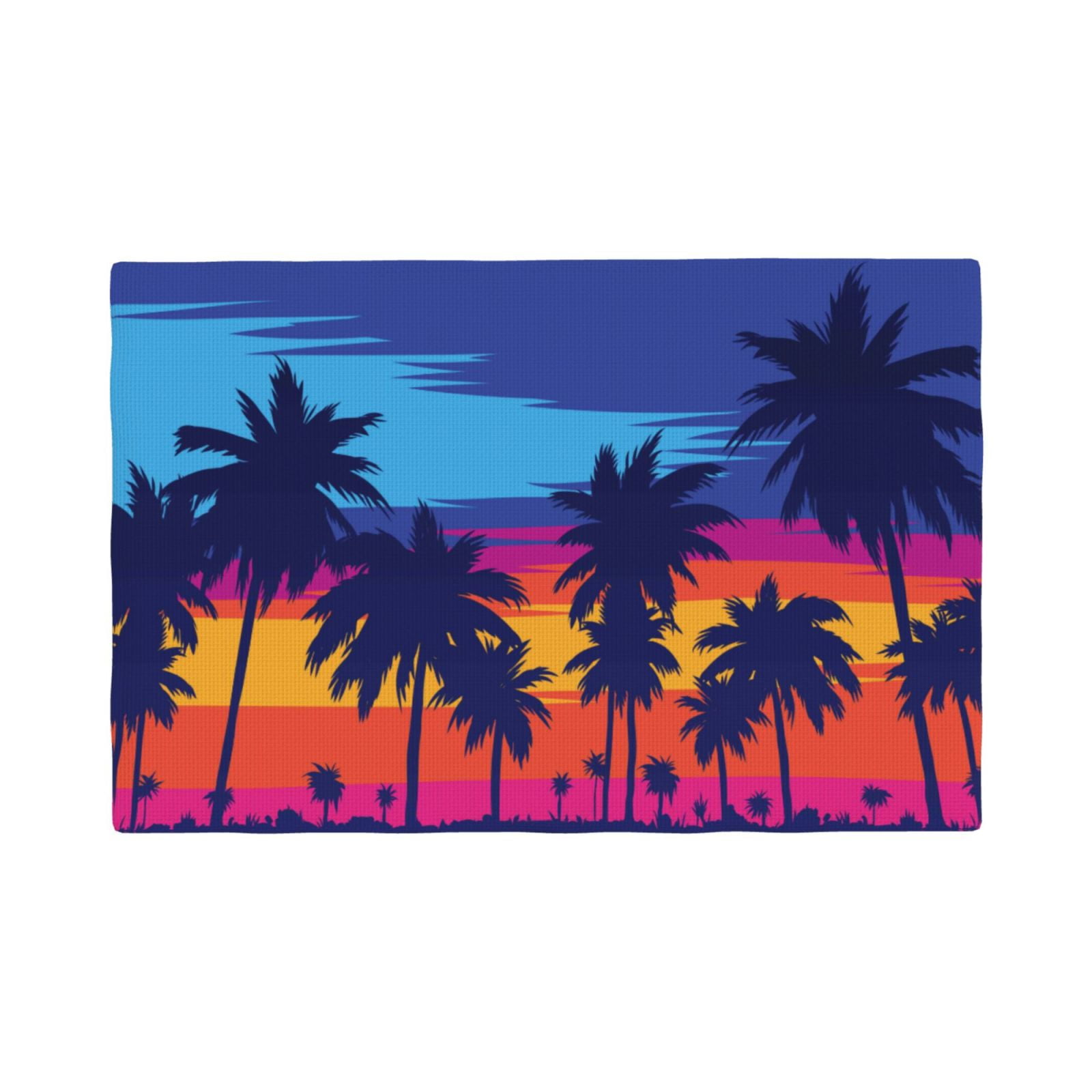 Table Placemats Set of 4 - Beach with Palm Trees (3) 12x18 In Faux ...