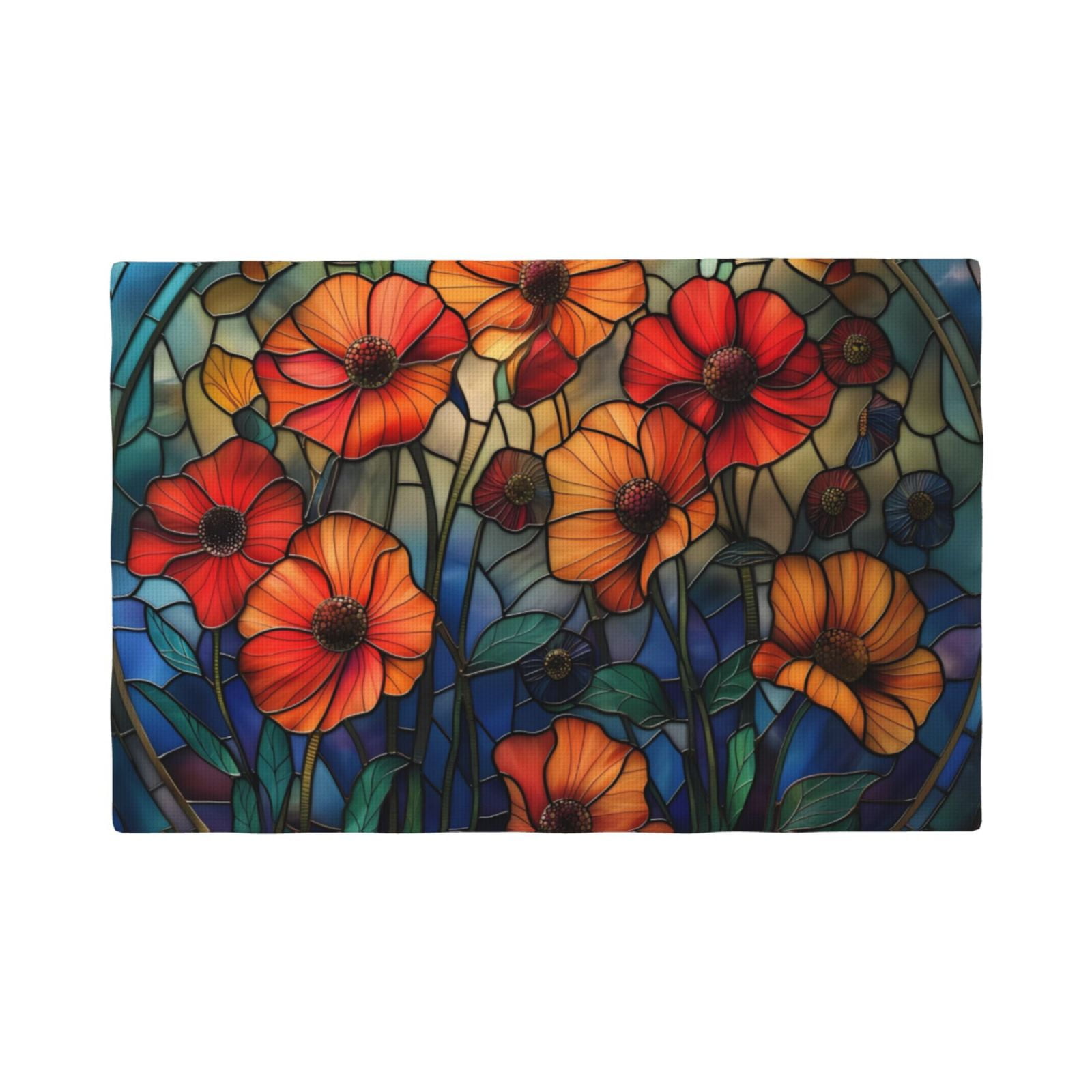 Table Placemats Set of 4 - Vibrant Floral Stained Glass 12x18 In Faux ...