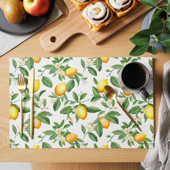 Table Placemats Set of 4 Watercolor Lemon Green Leaves Washable Place ...