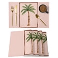 Table Placemats Set of 6,Green Palm Tree on Pink Non-Slip Kitchen ...
