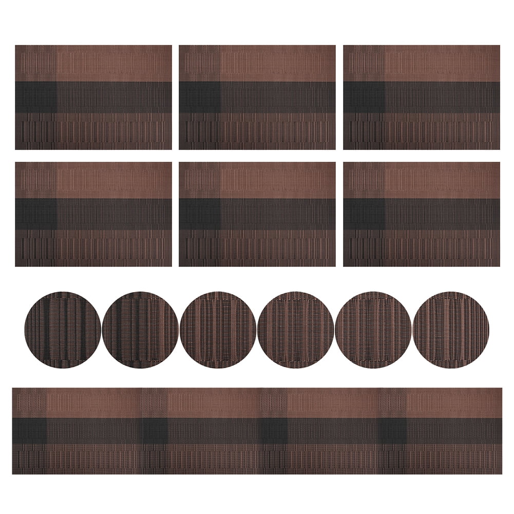 Table Placemats Set of 6 with Table Runner Crossweave Woven Vinyl Wipe ...
