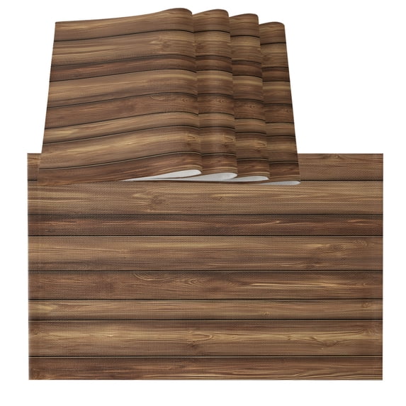 Table Placemats Set of 6,Rural Style Brown Wooden Barn Non-Slip Kitchen ...