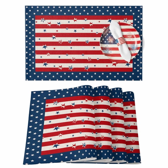 Table Placemats Set of 6,Rustic USA Patriotic Stars on Red White Stripe ...