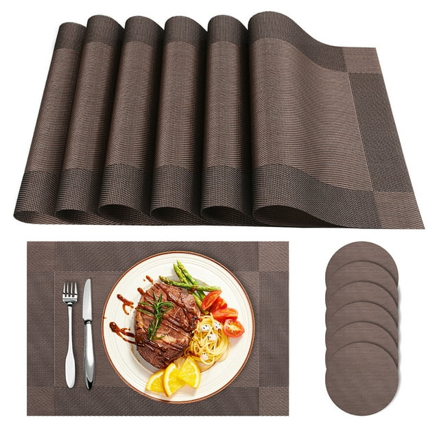 Table Placemats Set of 6 with Coasters Crossweave Woven Vinyl Wipe ...