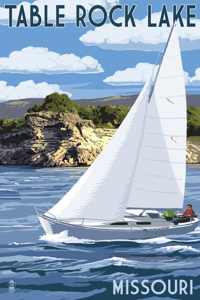Table Rock Lake, Missouri, Sloop Sailboat and Lake (12x18 Wall Art ...