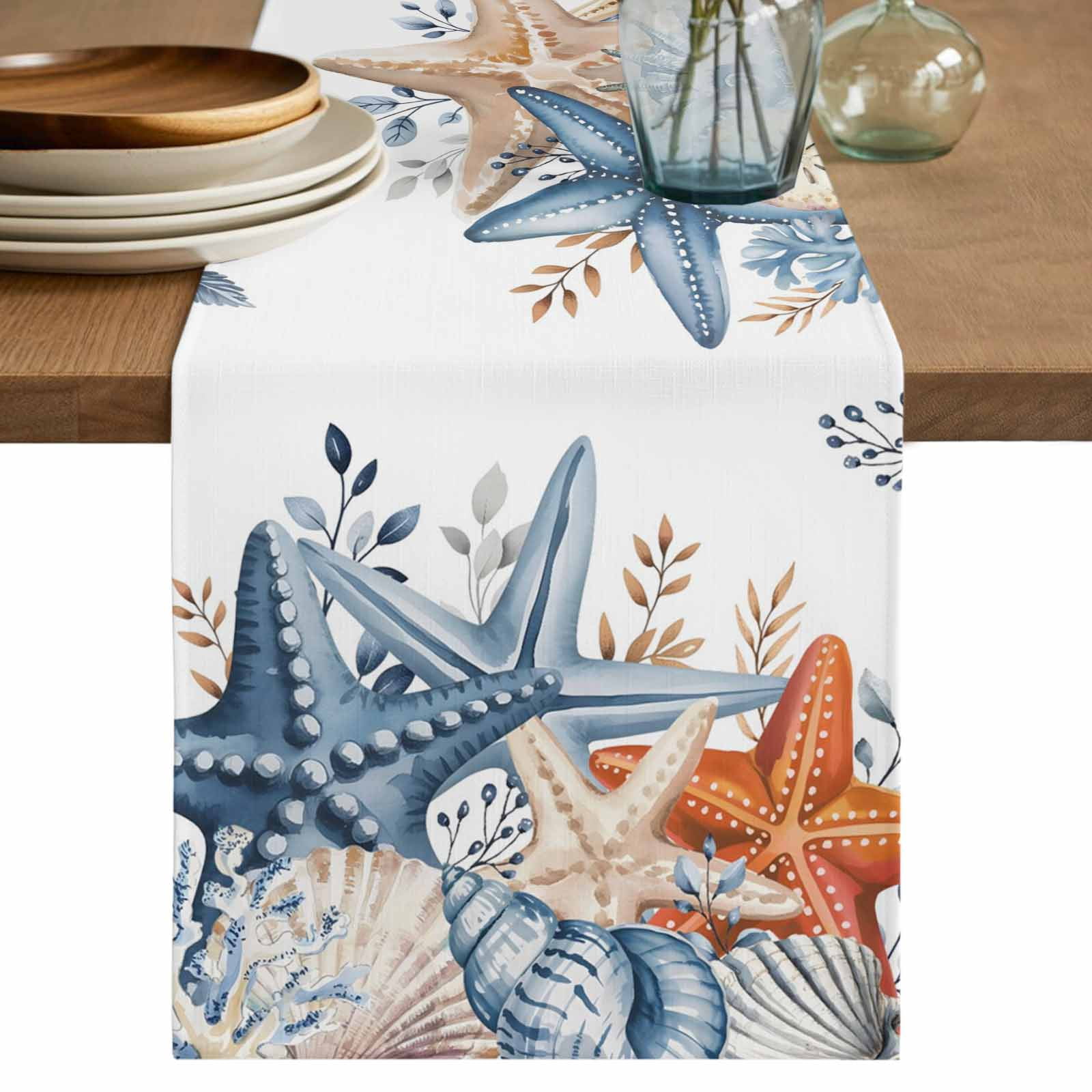 Table Runner - 108 Inch Long, Blue Coastal Kitchen Dining Table Runner ...
