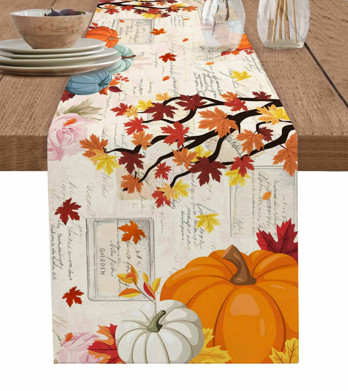 Table Runner 108 Inches Long for Kitchen Dining, Orange Pumpkins Fall ...