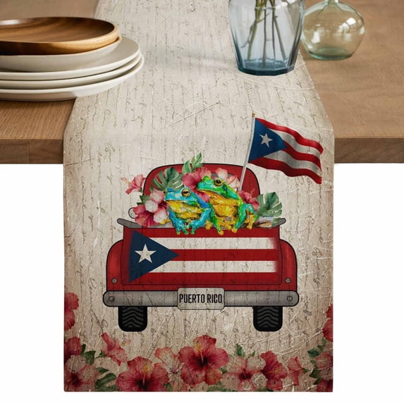 Table Runner 108 Inches Long for Kitchen Dining, Puerto Rican Flag ...