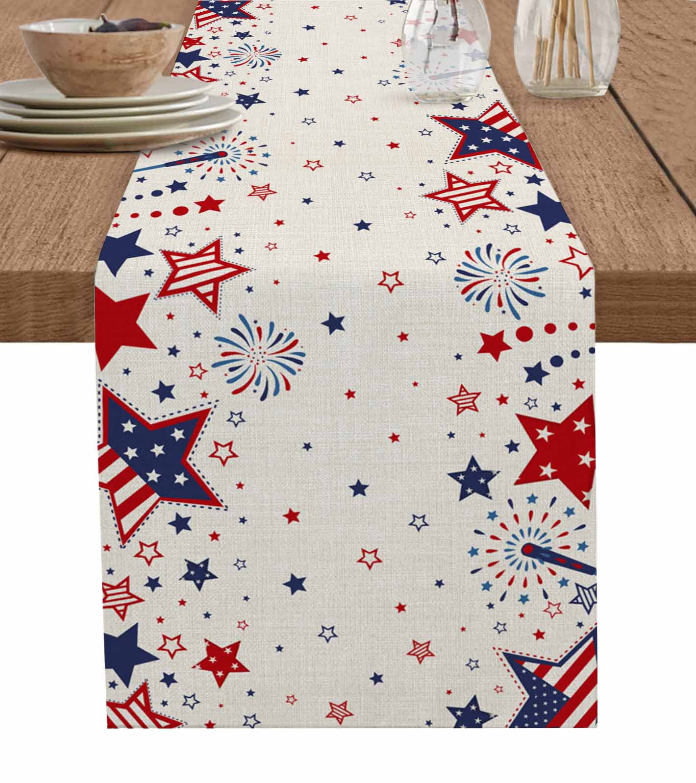 Table Runner 108 Inches Long for Kitchen Dining, Red Blue Star 4th of ...