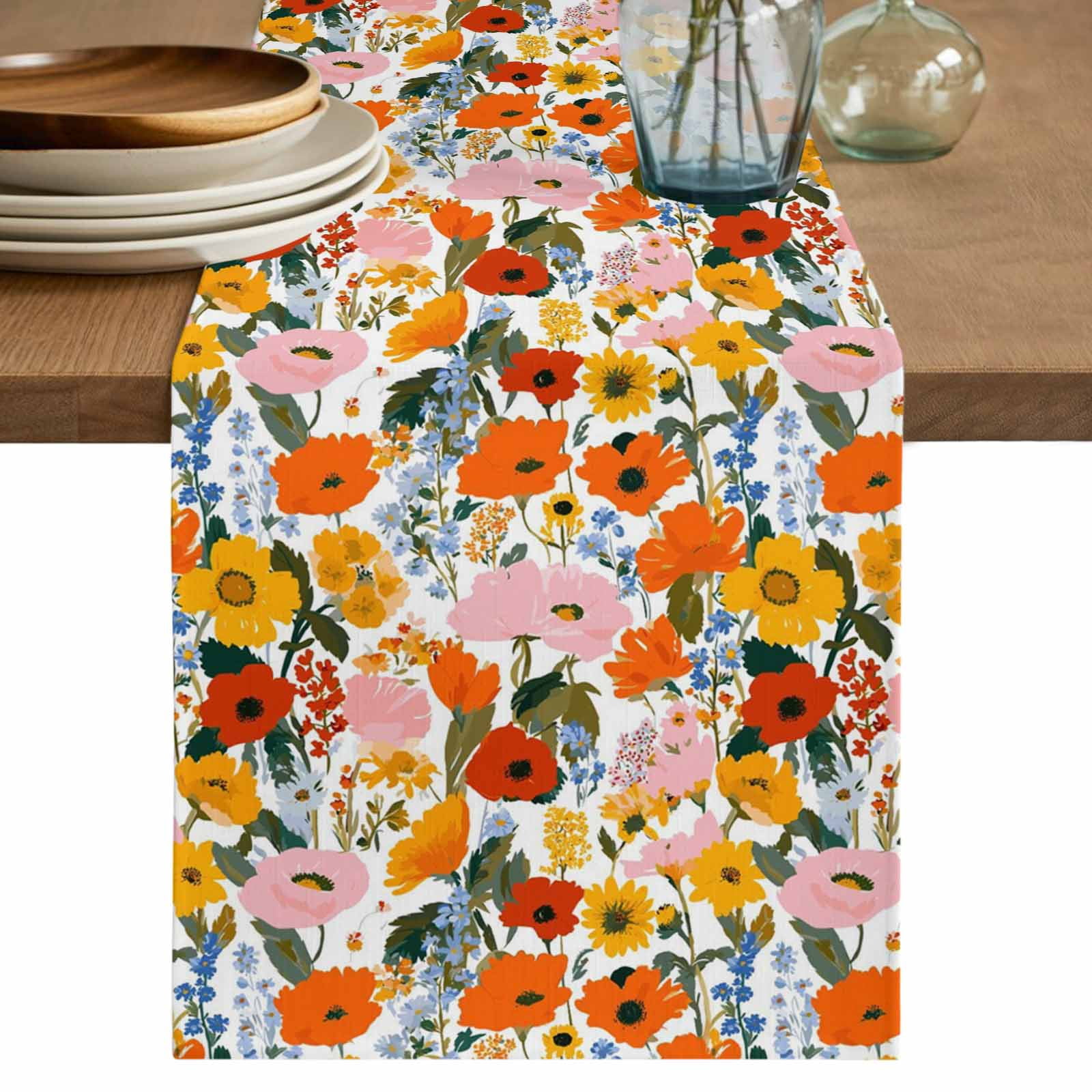 Table Runner 108 Inches Long for Kitchen Dining, Spring Flowers Dresser ...