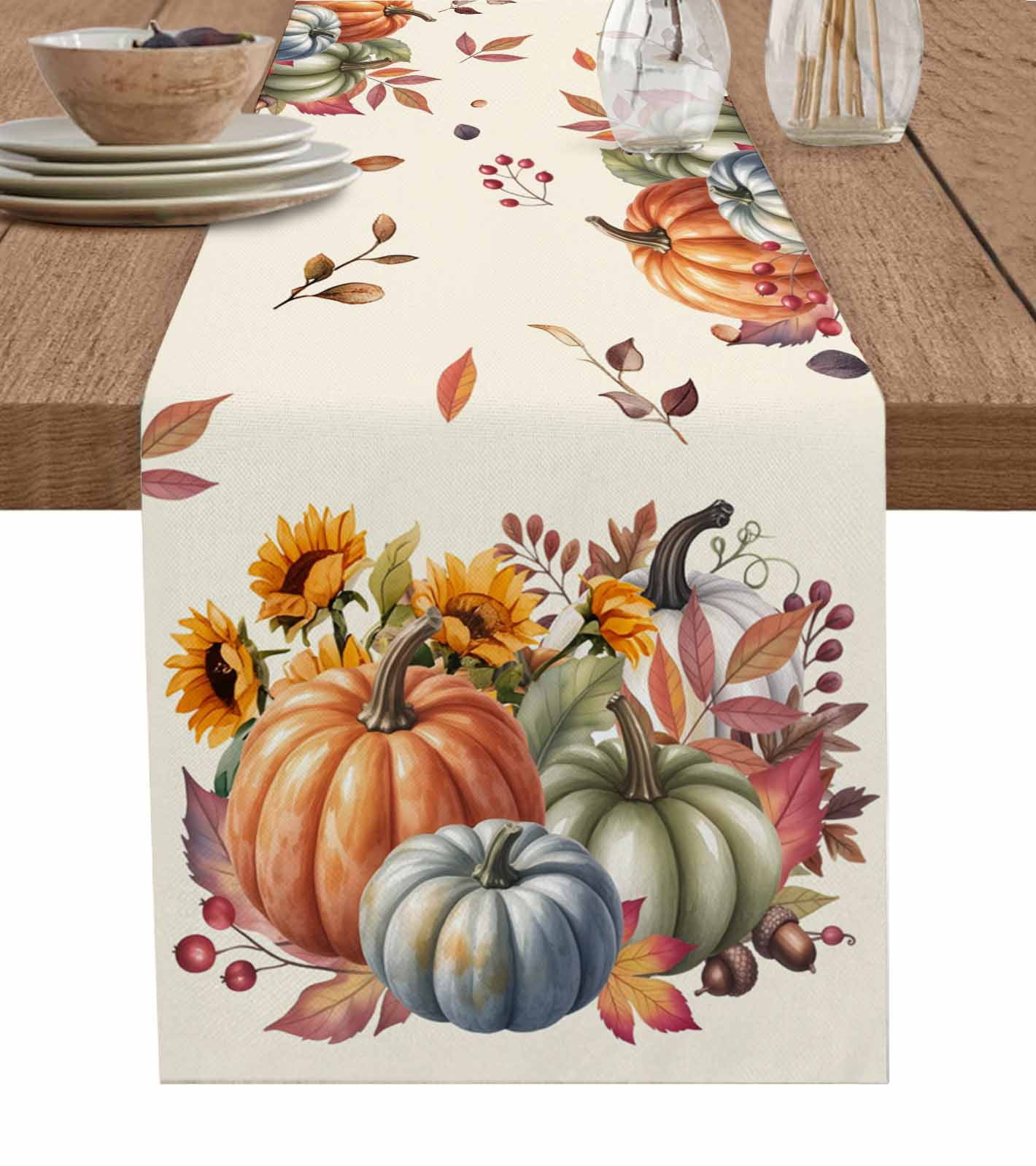 Table Runner 108 Inches Long for Kitchen Dining, Vintage Pumpkins Fall ...