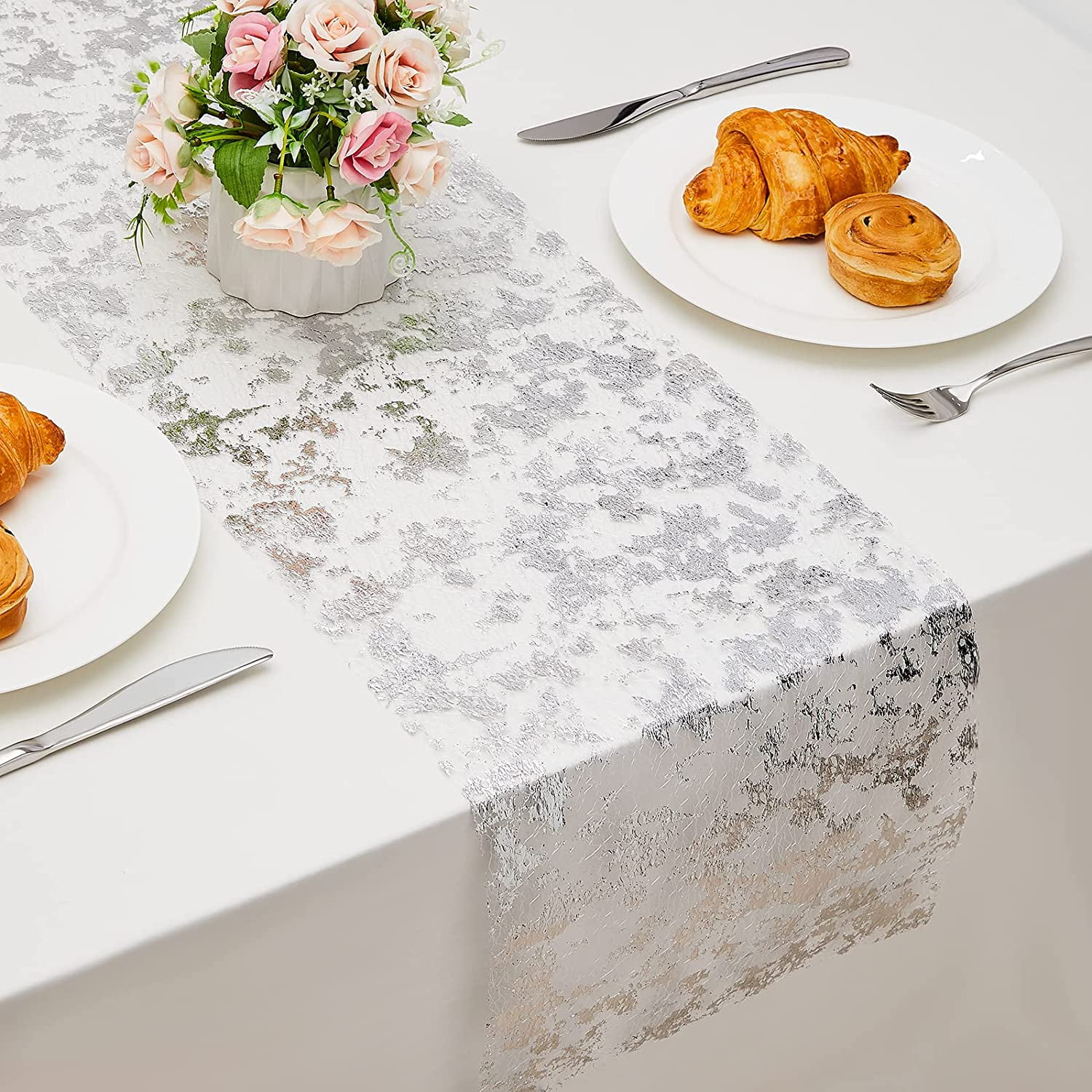 Table Runner 11 Inch x 16 Feet Glitter Metallic Thin Mesh Table Runner ...