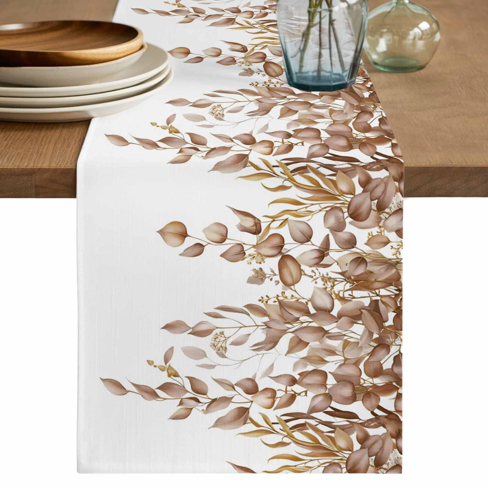 Table Runner 120 Inches Long for Kitchen Dining, Eucalyptus Leaves ...