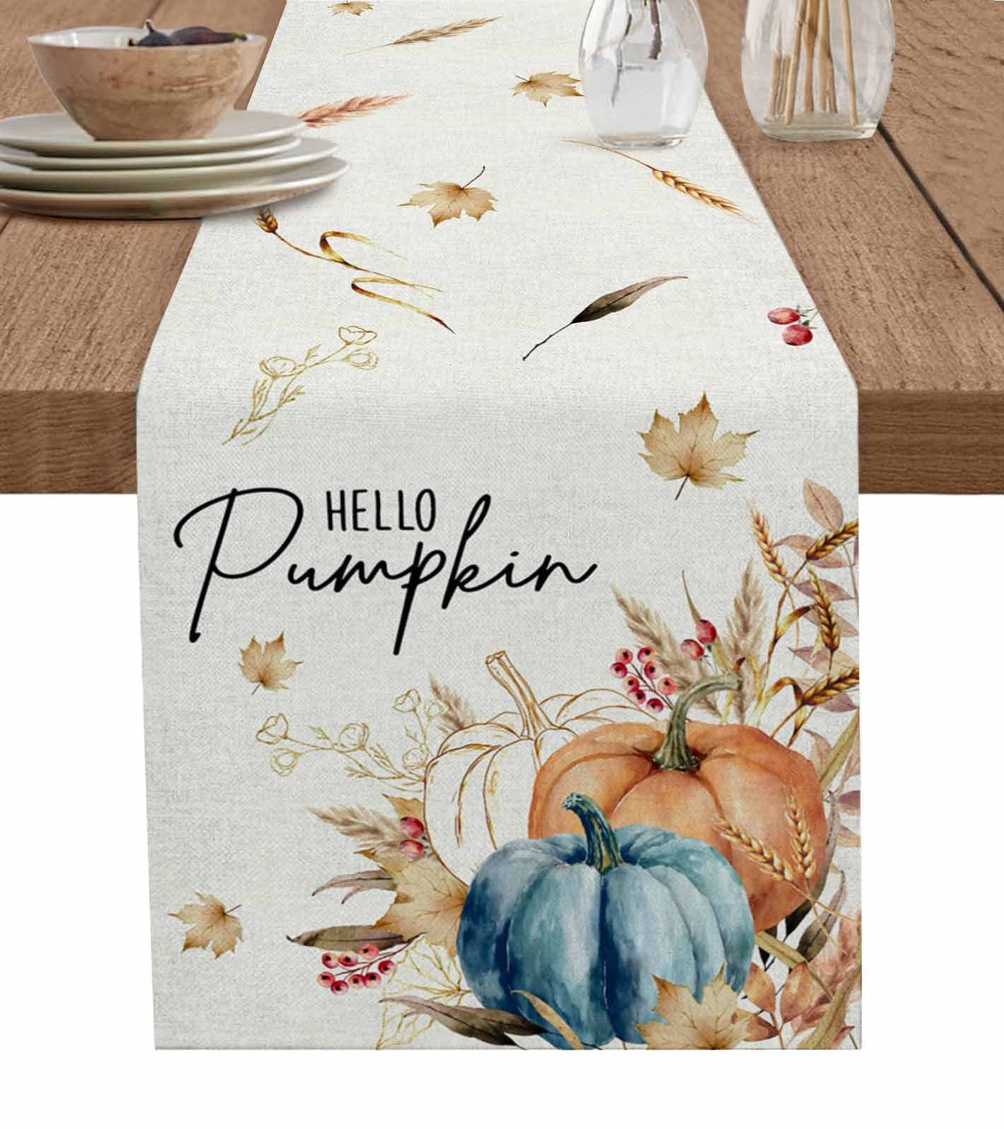 Table Runner 120 Inches Long for Kitchen Dining, Orange Blue Pumpkin ...