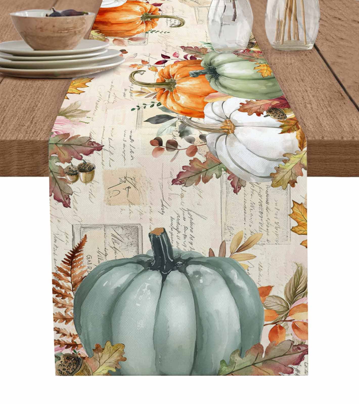 Table Runner 120 Inches Long for Kitchen Dining, Orange Green Pumpkin ...
