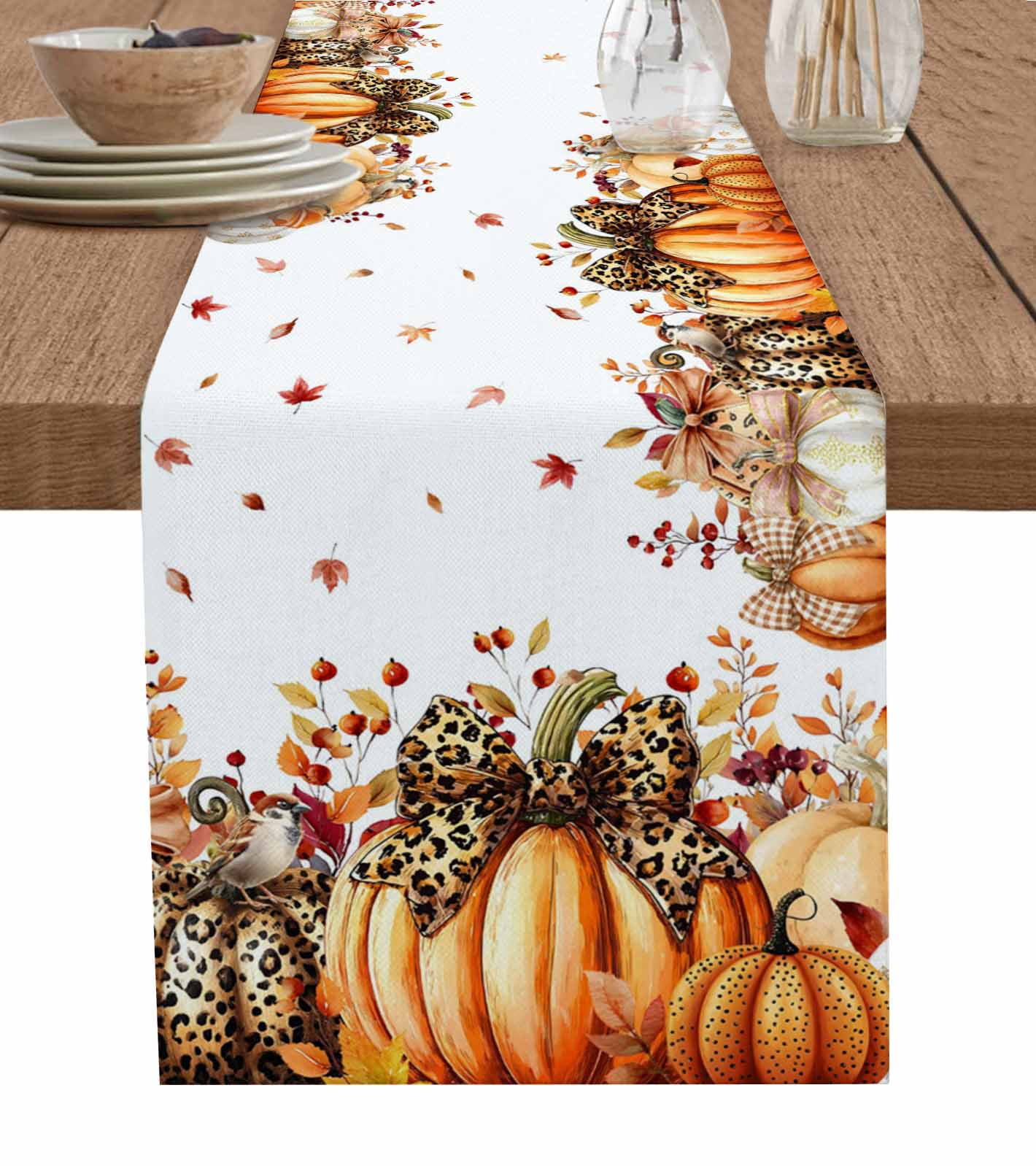 Table Runner 120 Inches Long for Kitchen Dining, Orange Pumpkin Fall ...
