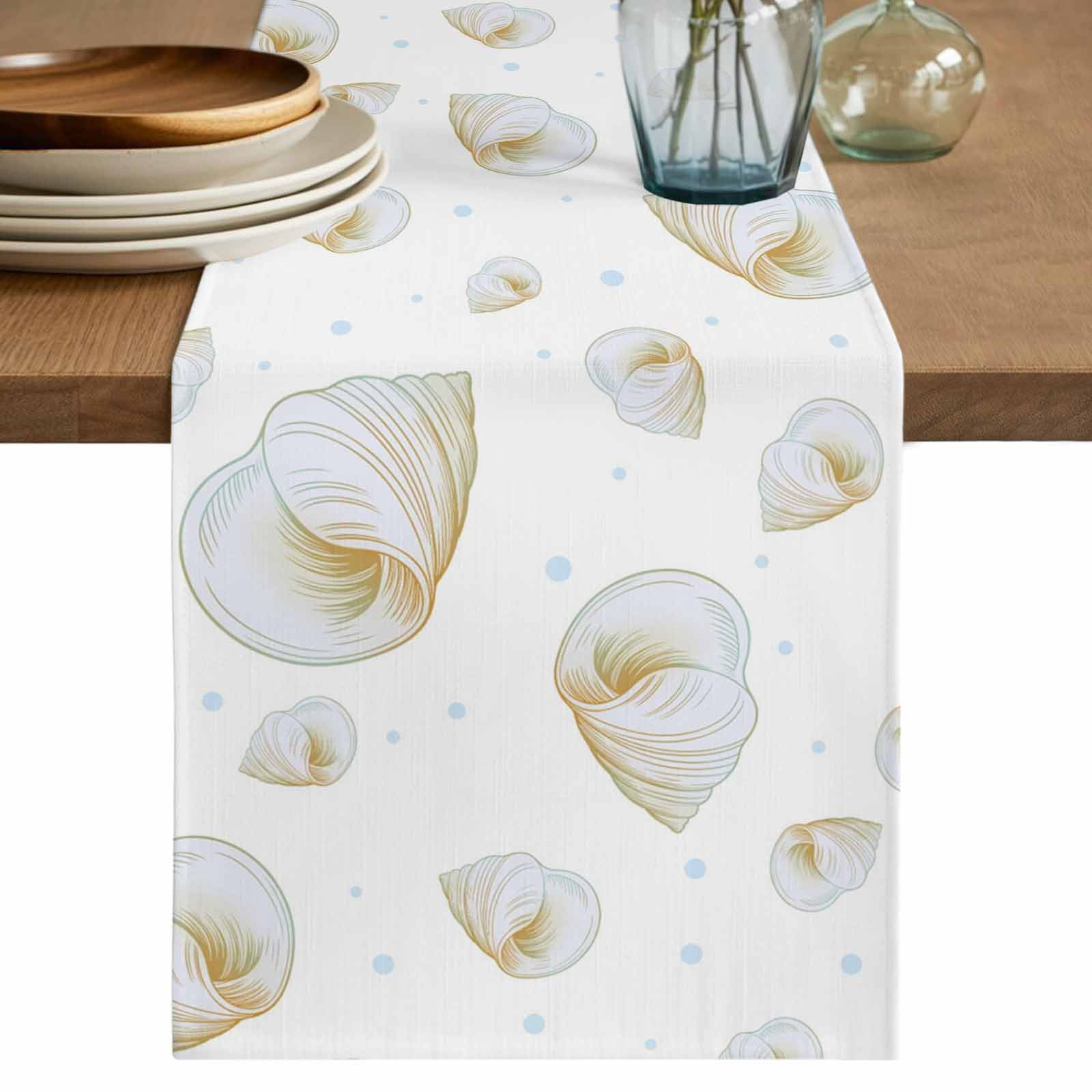 Table Runner 120 Inches Long for Kitchen Dining, White Conch Coastal ...