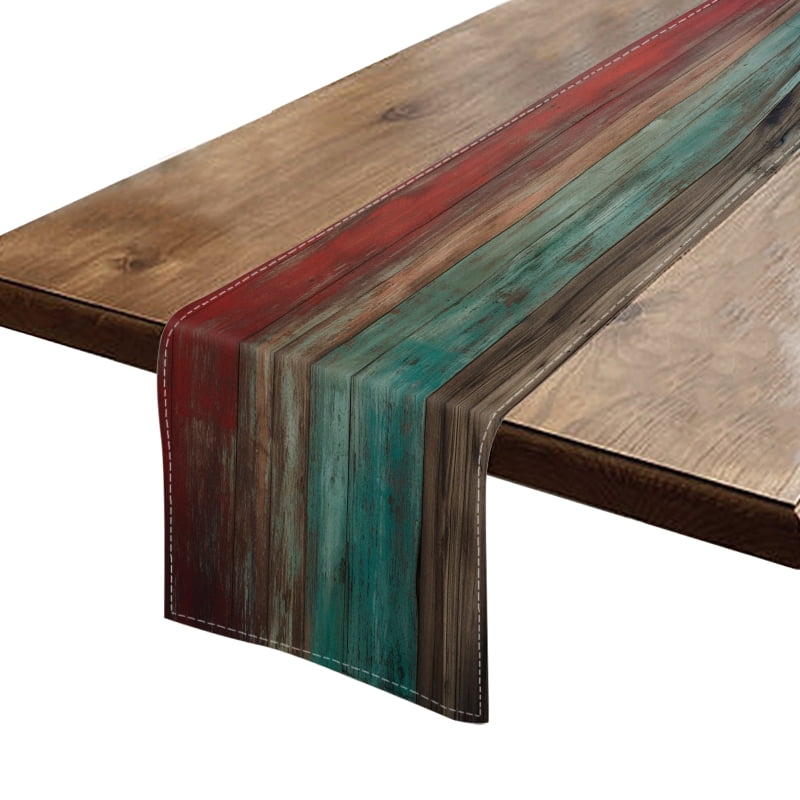 Table Runner 13*72 In,Set Of 1 Rustic Wood Wall With A Gradient Of Red ...