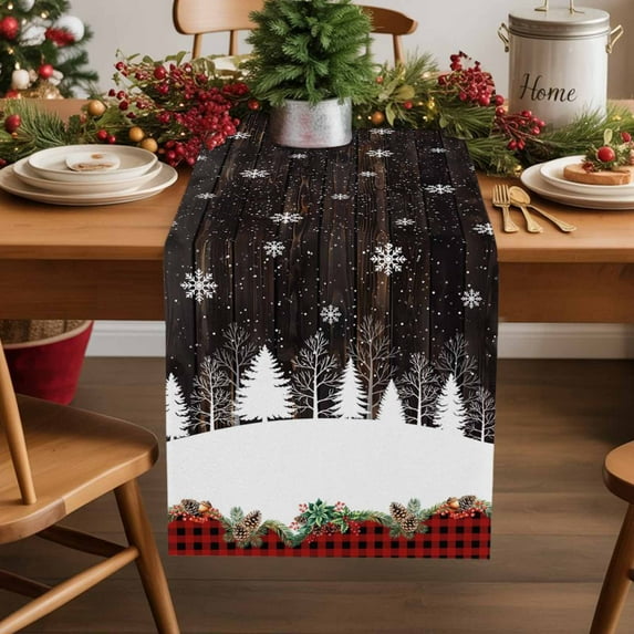 Table Runner 13x36in Inches Long, Christmas Trees Snowflakes on ...