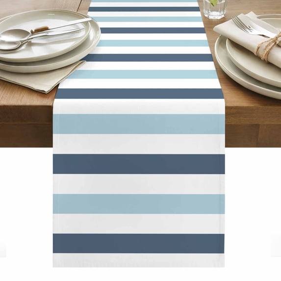 Table Runner 13x36in Inches Long, Navy Blue Teal Geometric Stripes ...