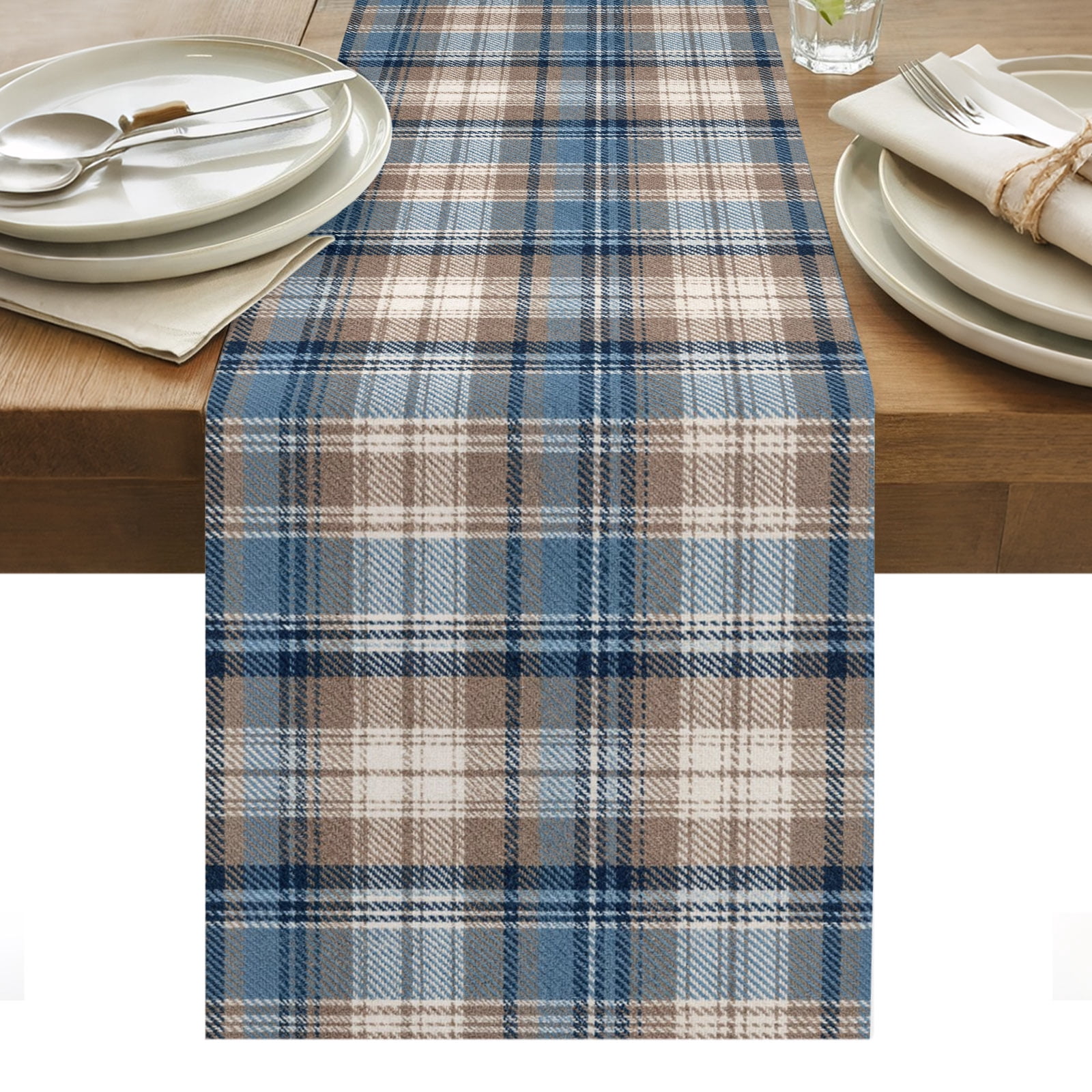 Table Runner 13x36in Long, Country Vintage Buffalo Plaid Linen Washable ...