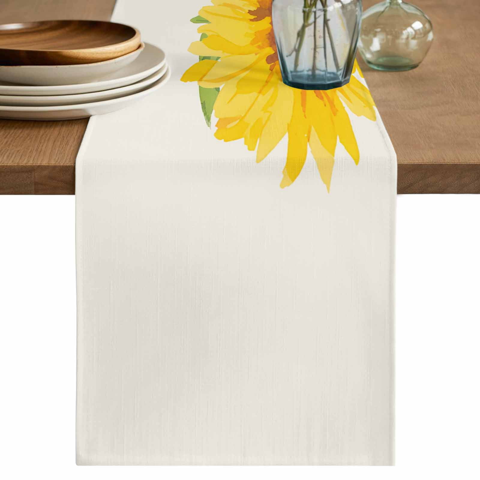 Table Runner 36 Inch Long - Watercolor Yellow Sunflower Decorative ...