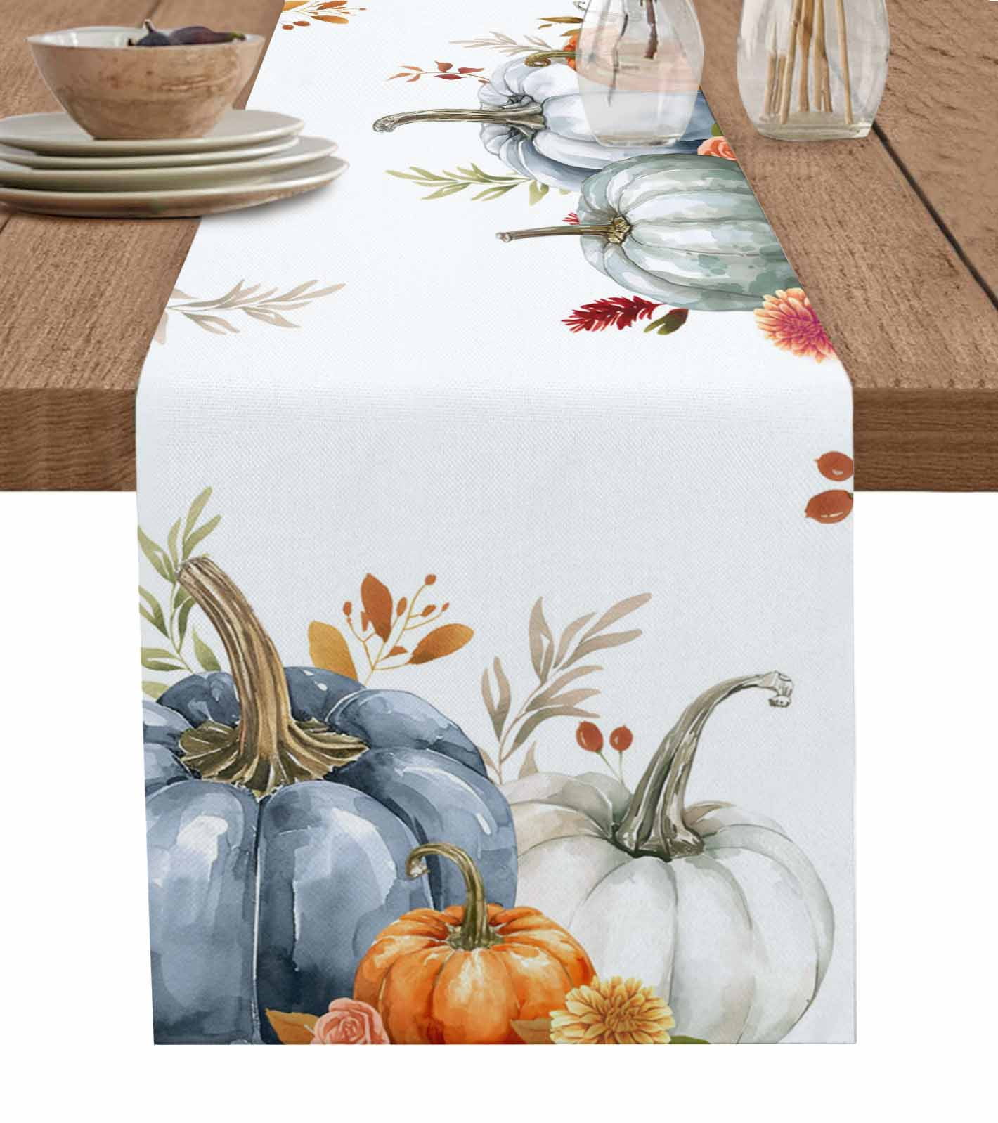 Table Runner 36 Inches Long for Kitchen Dining, Orange Blue Pumpkin ...