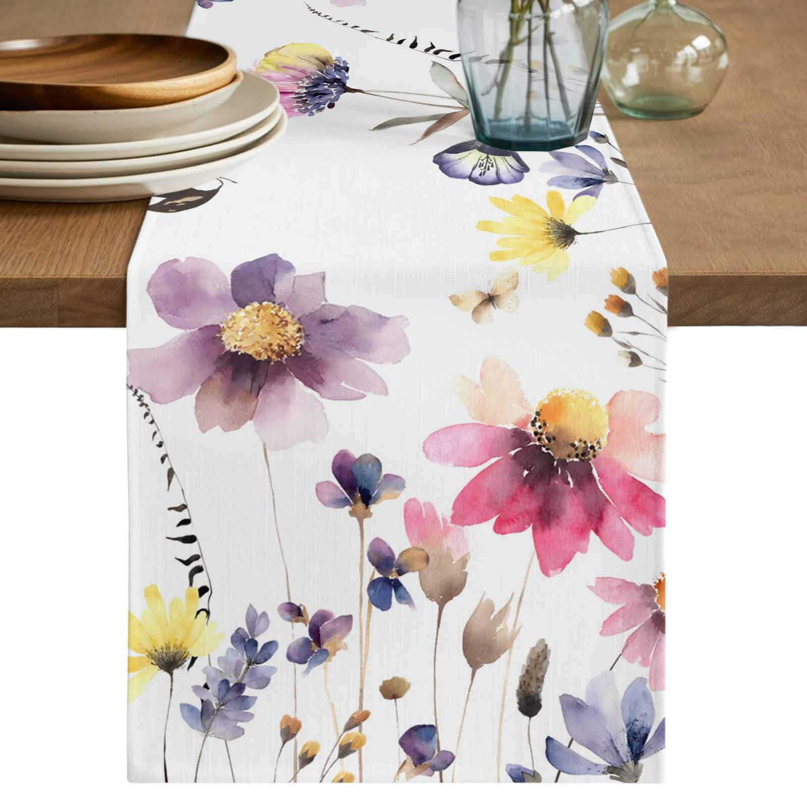 Table Runner 36 Inches Long for Kitchen Dining, Purple Spring Floral ...